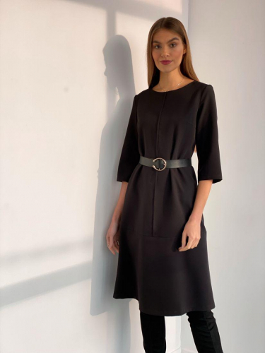 s3593 Платье-трапеция с планкой чёрное