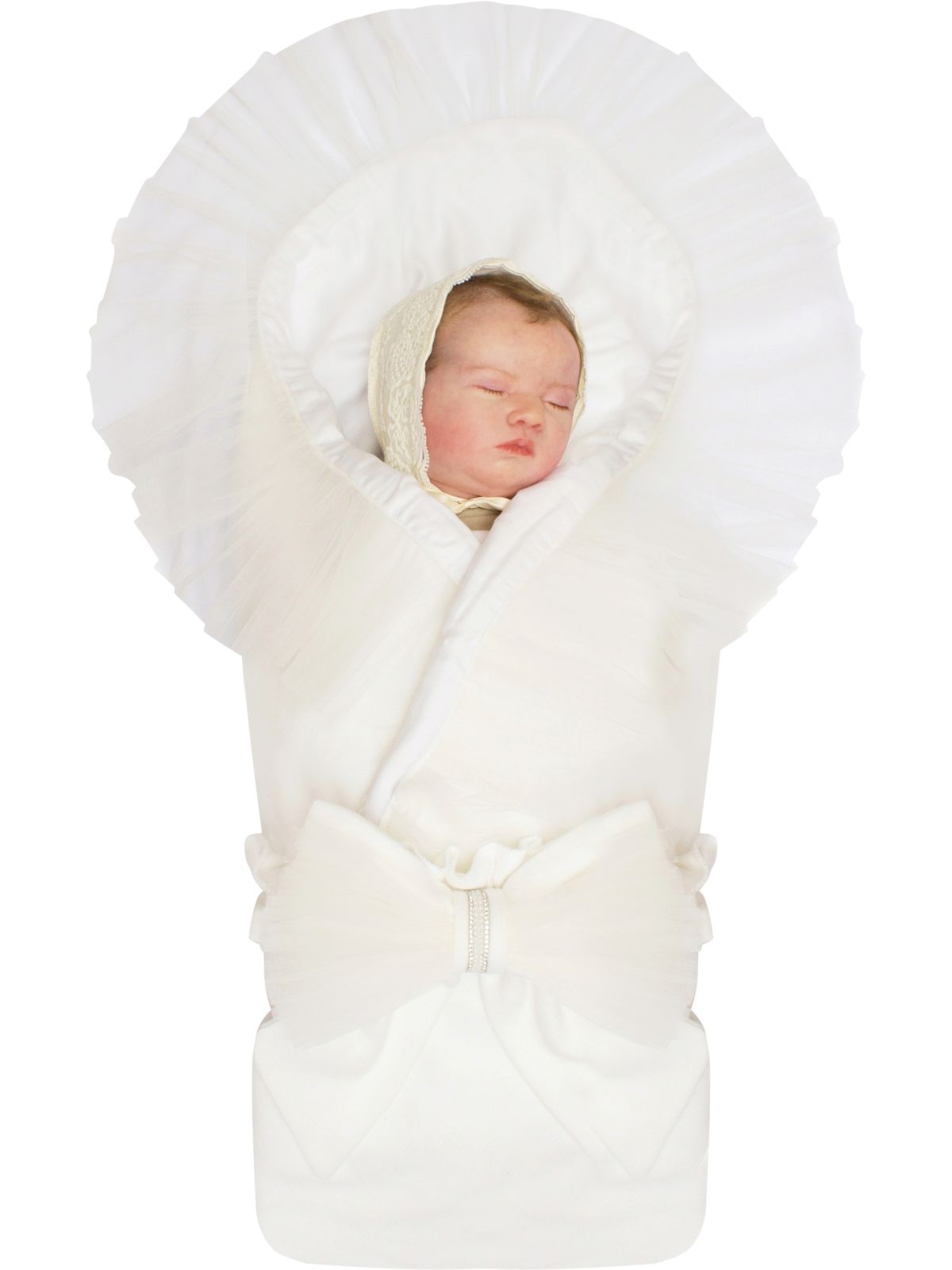 Плед-конверт утепленный с бантом Luxury молочный с фатином. luxury-baby-opt