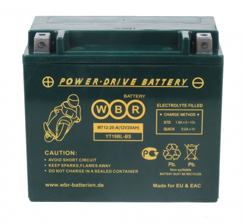 Аккумулятор MT12v-20Ah WBR (стартерный для скутеров, квадроциклов ...