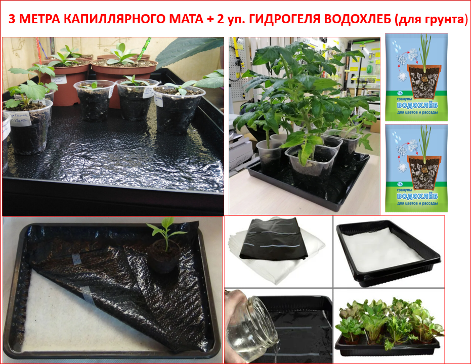 Капиллярный мат (3 метра) ПЛЮС 2 уп. ГИДРОГЕЛЯ ВОДОХЛЕБ (для грунта)