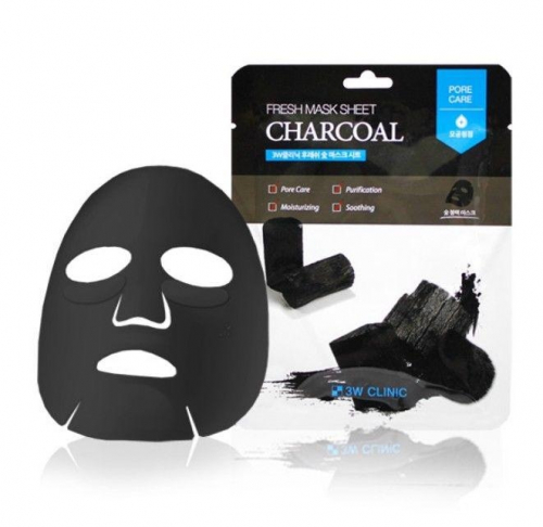 [3W CLINIC] Тканевая маска для лица УГОЛЬ Fresh charcoal Mask Sheet ...