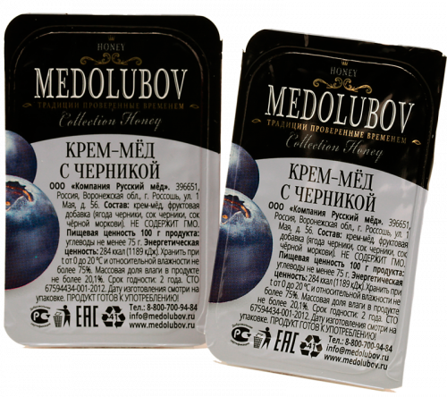 Крем-мёд Медолюбов с черникой Блистер (16шт). Medolubov