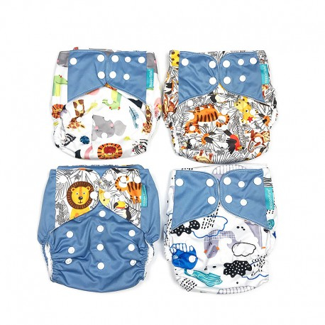 Набор многоразовых подгузников Happy Flute бело-голубые 4 шт
