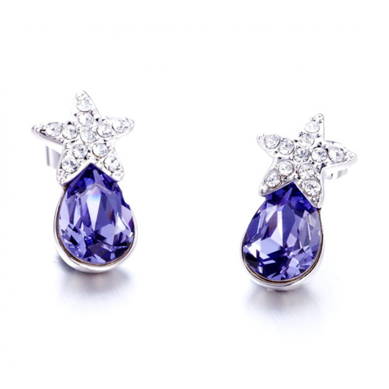 Серьги Звездочки с фиолетовыми кристаллами Сваровски. mo*na