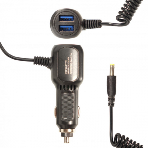 АЗУ для видеорегистратора ( разъем 3,5 x 1,35) 5V/3A, 2 USB 1,8м витой ...