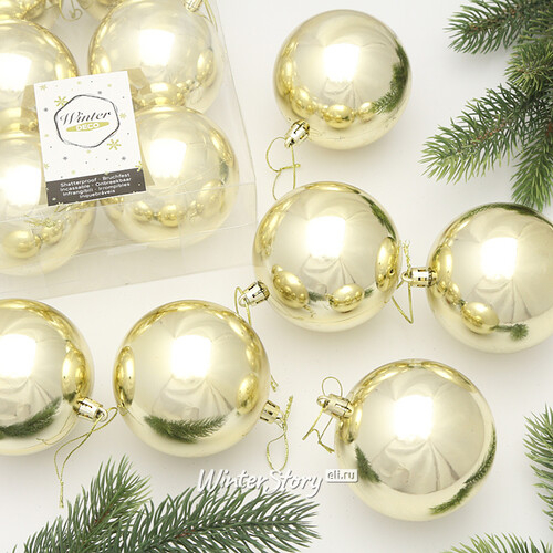 Набор пластиковых шаров Liberty 8 см, 6 шт, светло-золотой глянцевый ...