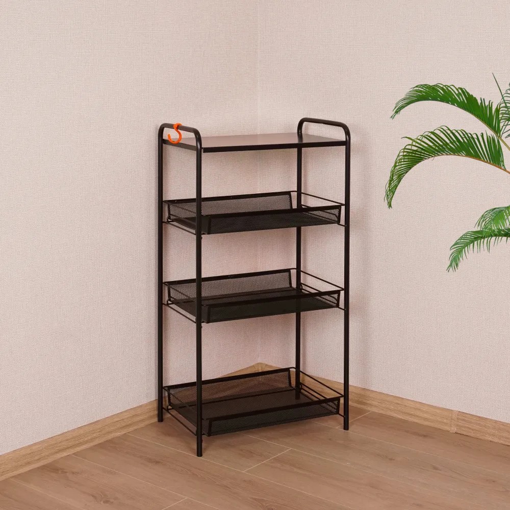 Этажерка Ладья 34С (черная) 45*30*84см, полка+3корзины (до 10кг каждая ...