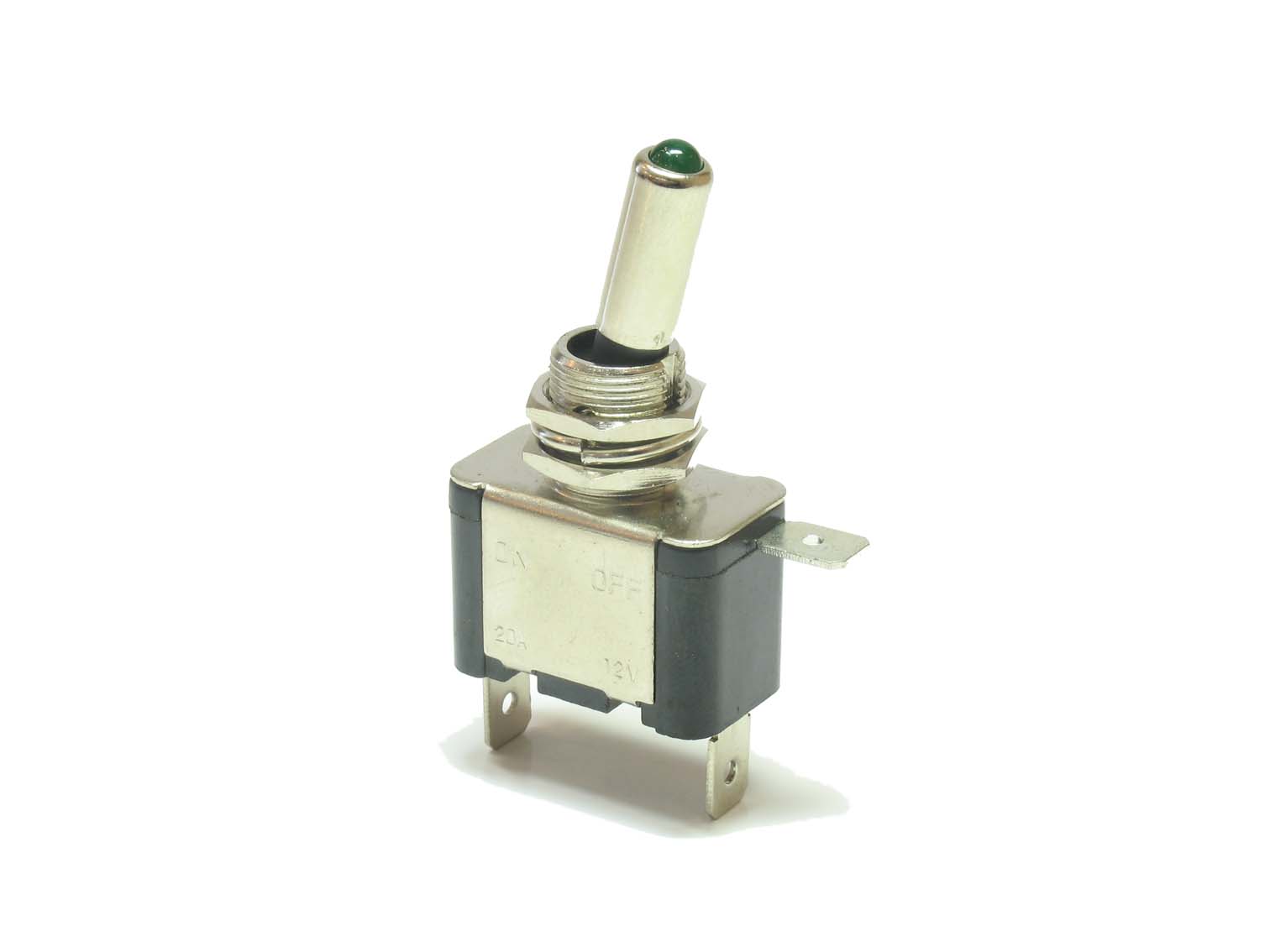 Переключатель-тумблер с подсветкой LED GREEN 12V/20А (ON/OFF) однополюсный