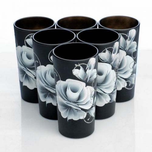 Набор для сока Роза художественная роспись, 6 стаканов 220 мл