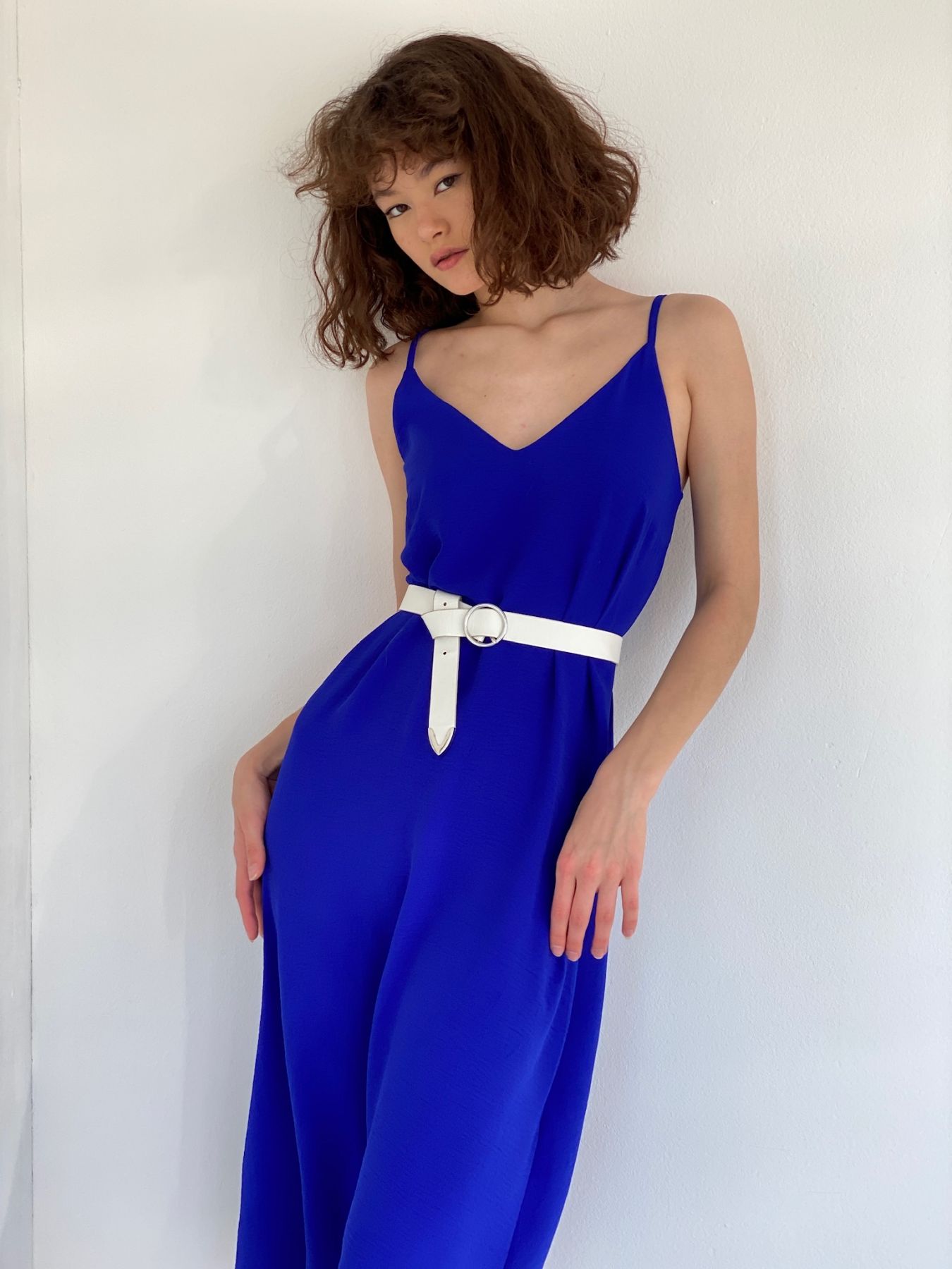 5896 Платье-комбинация с хлопком кобальт