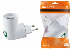 TDM переходник вилка-E27 ПБТ с выключателем, белый (20!) SQ0335-1007