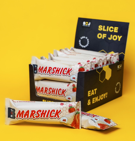MARSHMALLOW батончик SOJ с клубничной начинкой в белом шоколаде 30г ...