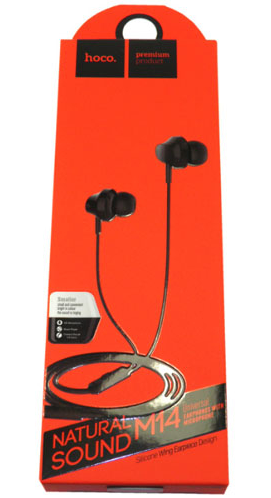 Гарнитура Hoco M14 вакуумная, кнопка ответа, черная. 1,2м